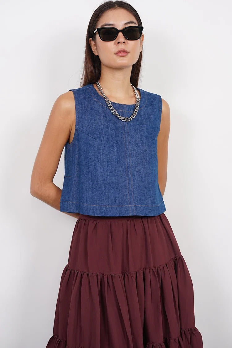Denim Tunic Top in Blue – MDS Myanmar