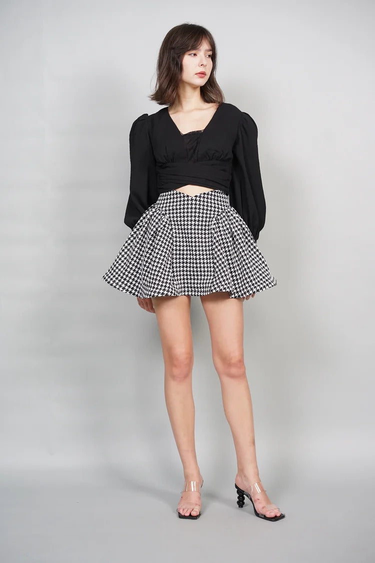 Flared Houndstooth Skorts in Black White – MDS Myanmar