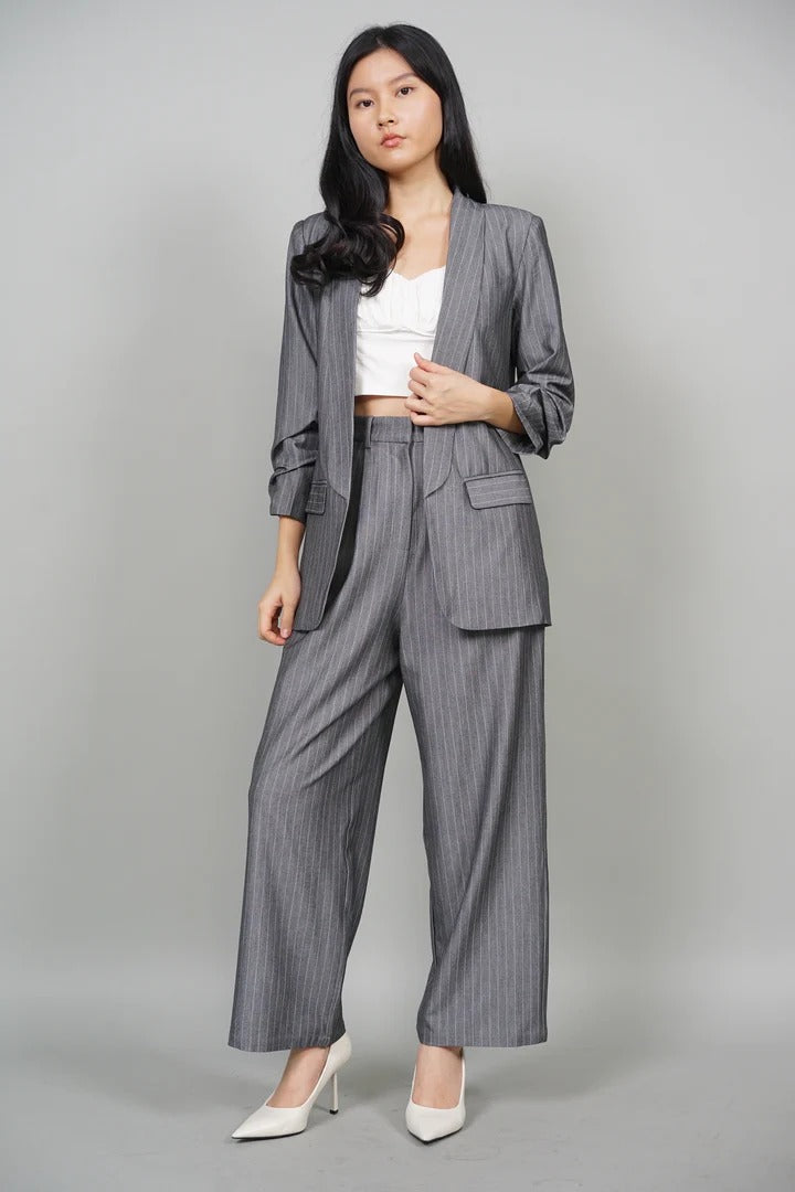 Wren Wide Leg Tailored Pants in Heather Grey Stripes – MDS Myanmar